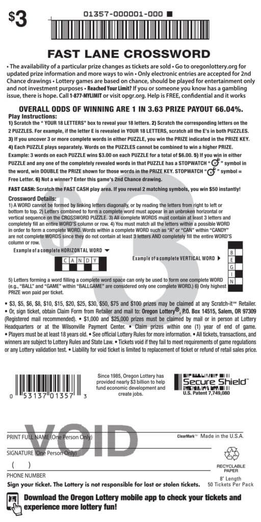 Fast Lane Crossword – Lottery Scratch Tickets | Oregon Lottery