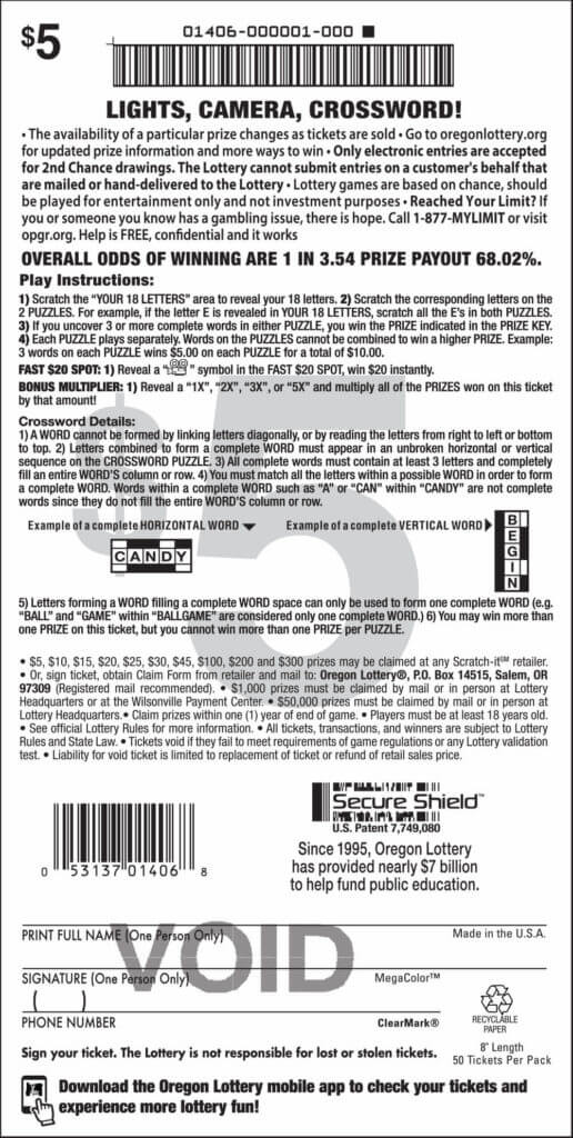 Lights, Camera, Crossword – Lottery Scratch Tickets | Oregon Lottery
