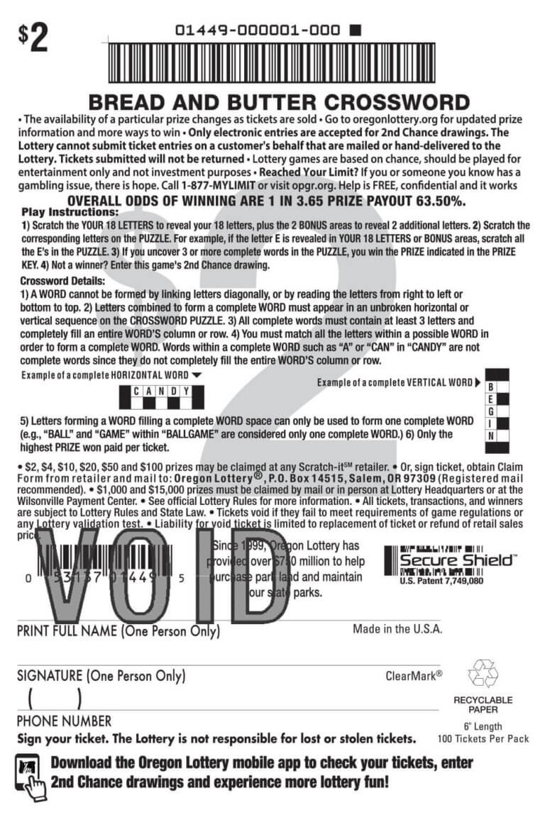 Bread and Butter Crossword – Lottery Scratch Tickets | Oregon Lottery