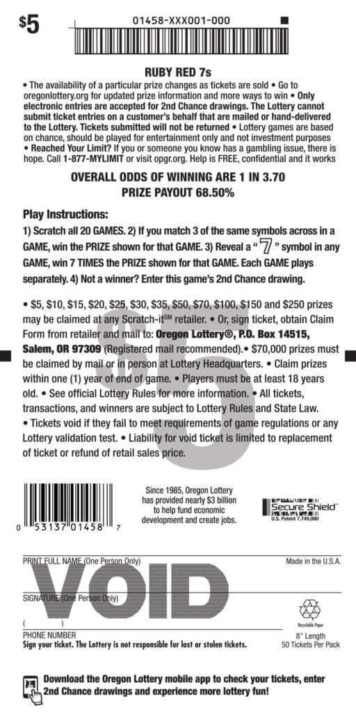Ruby Red 7s - Lottery Scratch Tickets | Oregon Lottery