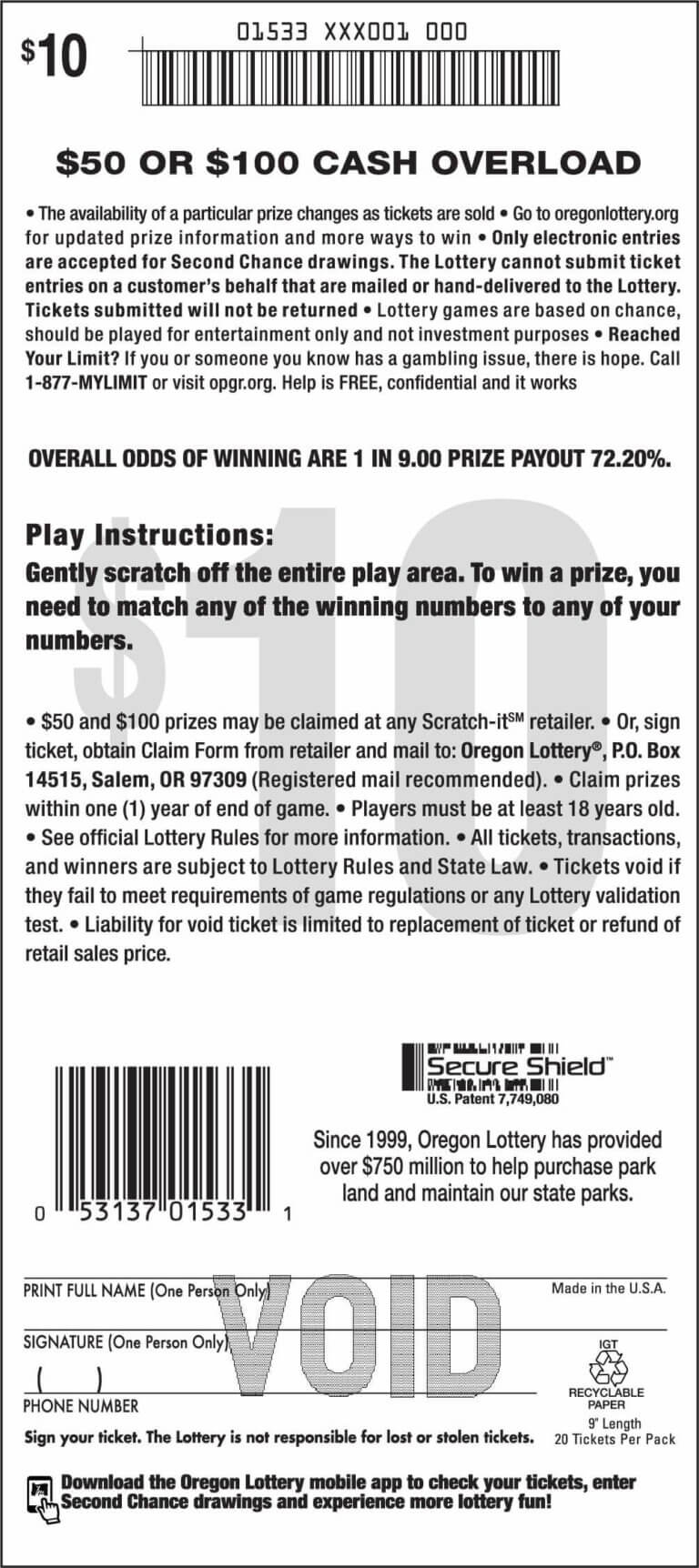 $50 or $100 Cash Overload Scratch Tickets | Oregon Lottery