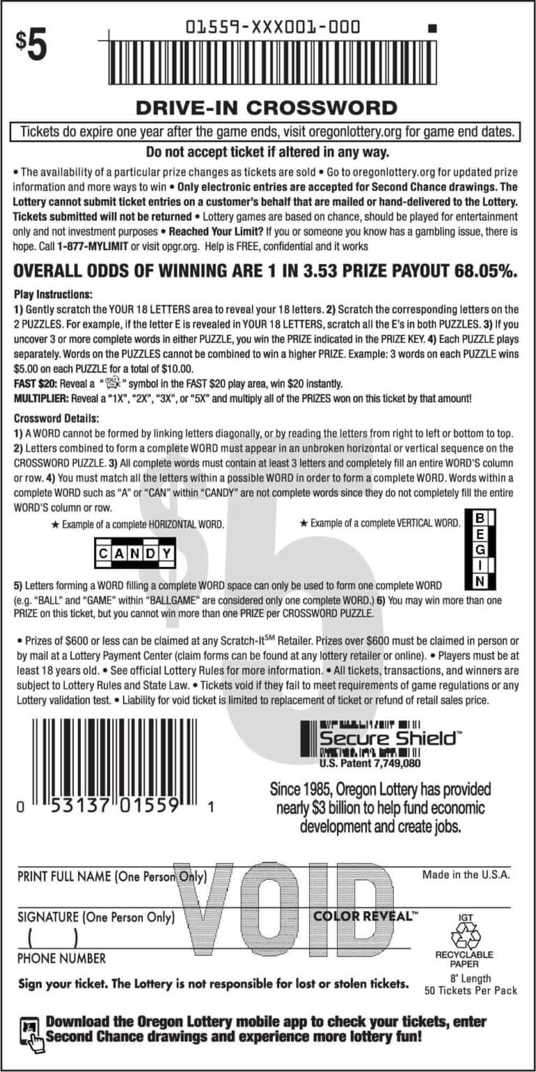 Drive-in Crossword – Lottery Scratch Tickets | Oregon Lottery