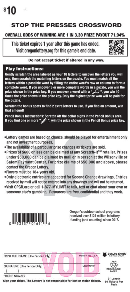 Stop the Presses Crossword – Scratch-its | Oregon Lottery