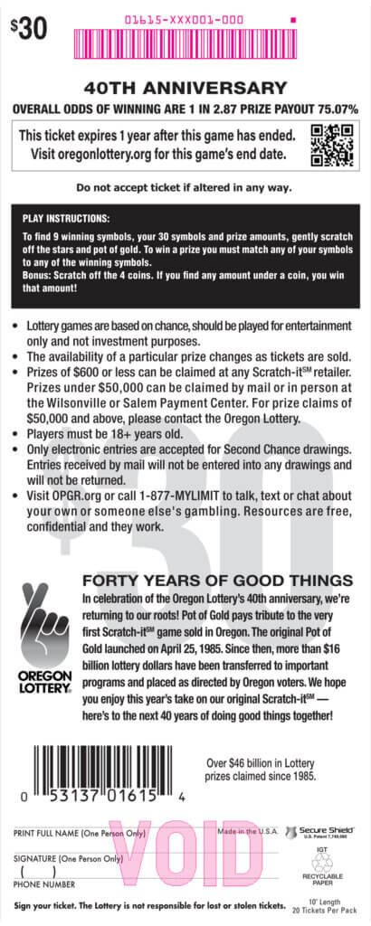 40th Anniversary - Lottery Scratch Tickets | Oregon Lottery