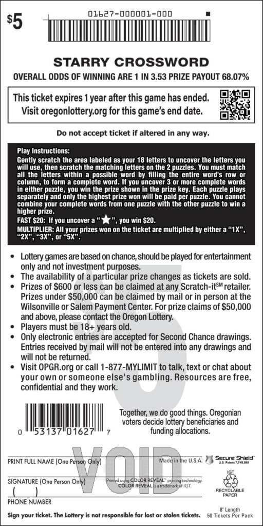Starry Crossword – Lottery Scratch Tickets | Oregon Lottery